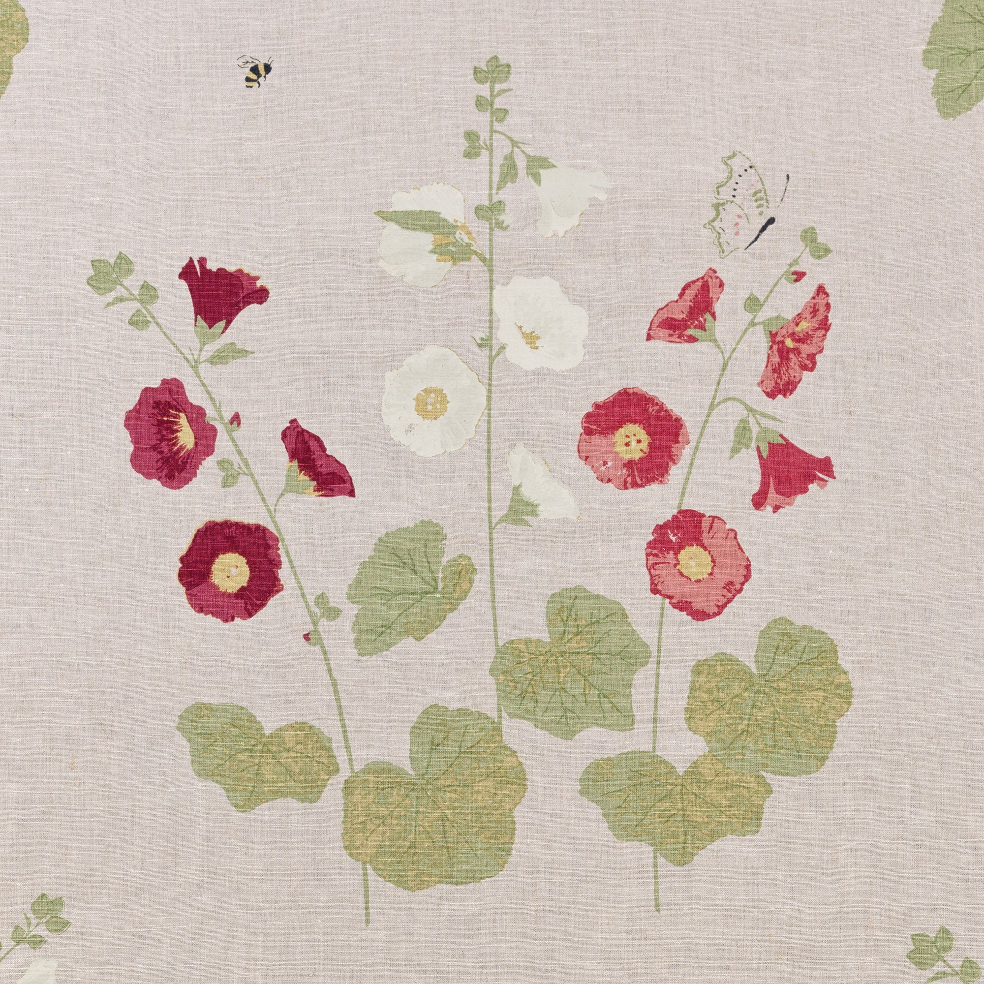 Hand-printed Autumn Hollyhocks Linen – 301W – Susie Watson Designs