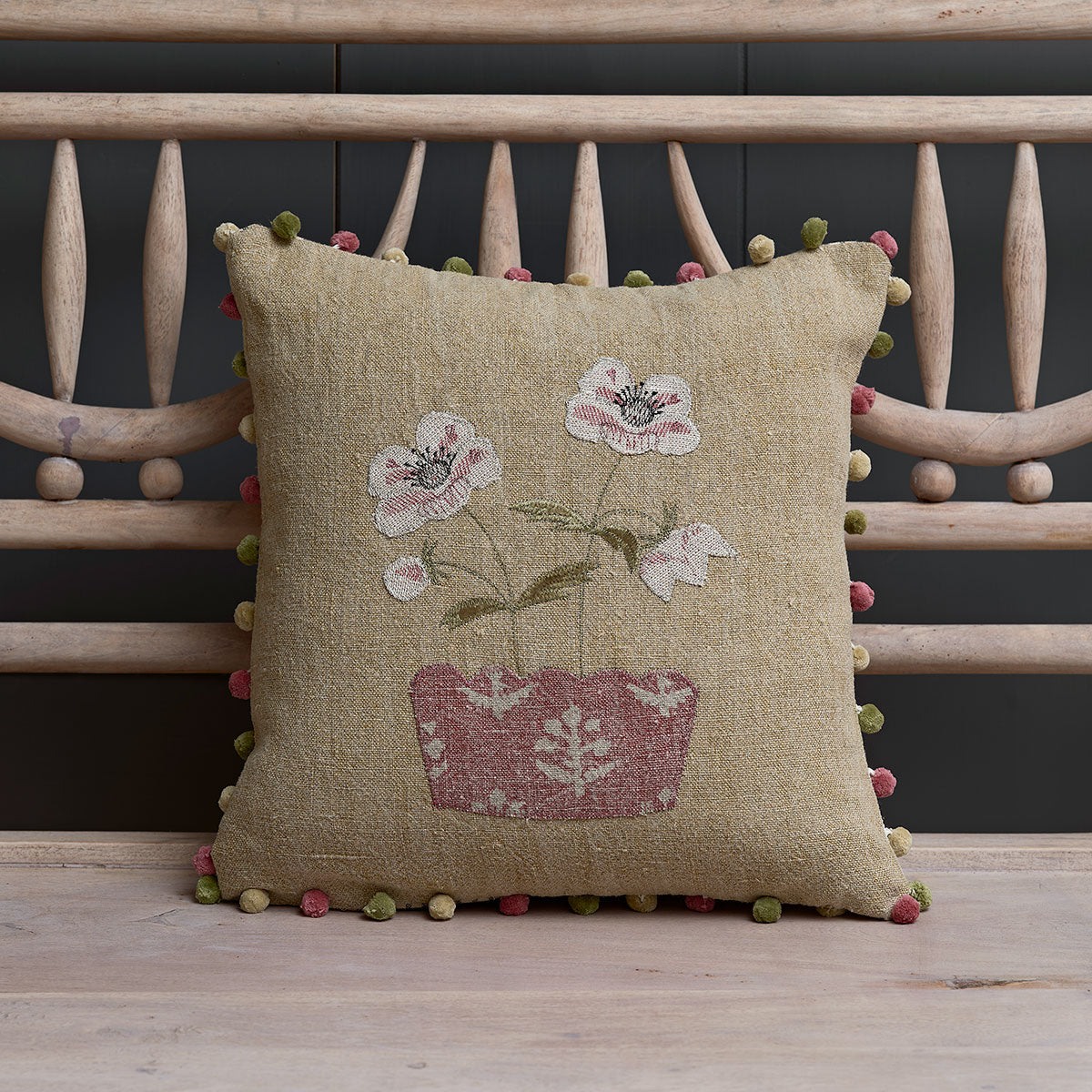 Anemones in Pot Rustic Linen Cushion – Susie Watson Designs