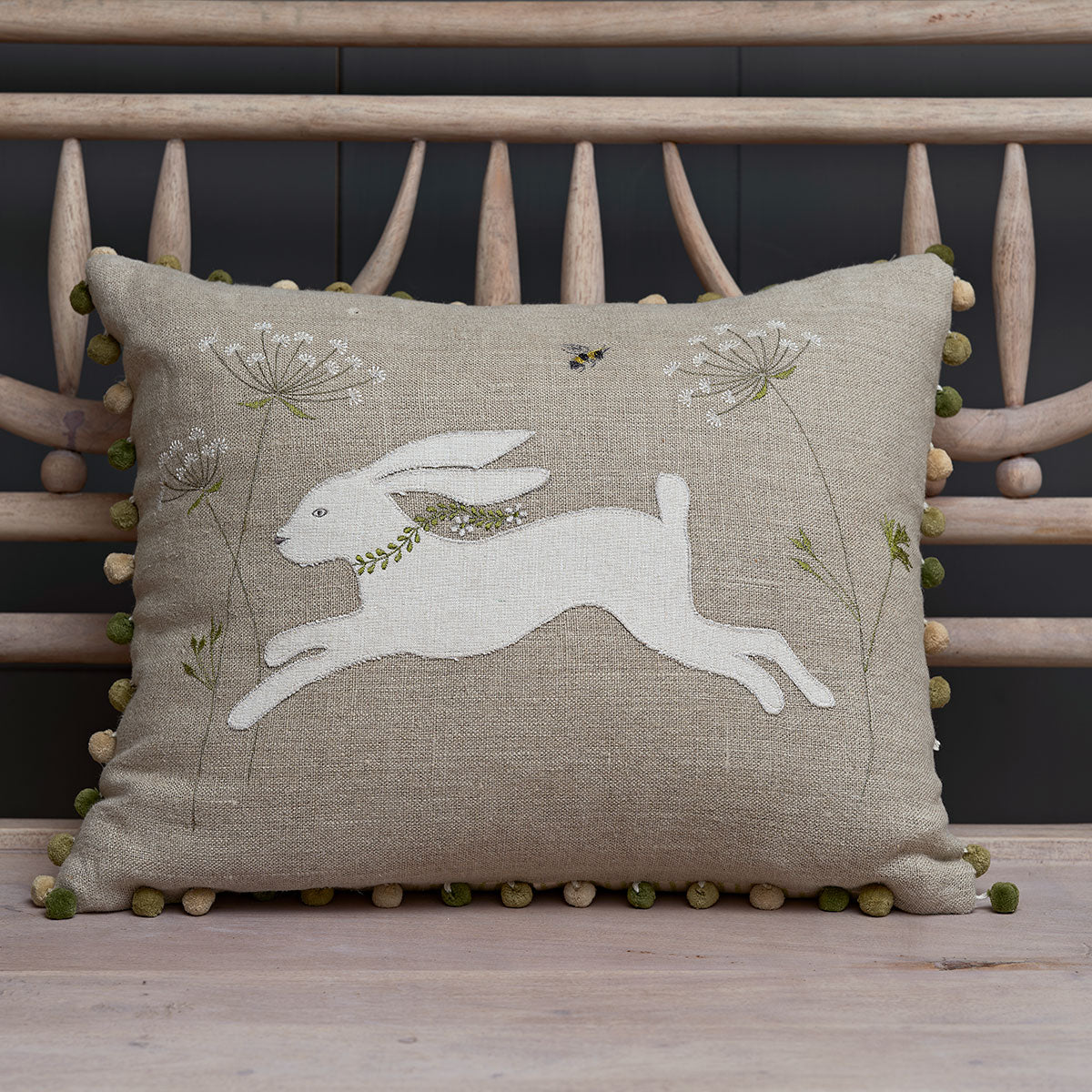 Applique White Hare Cushion | Susie Watson Designs
