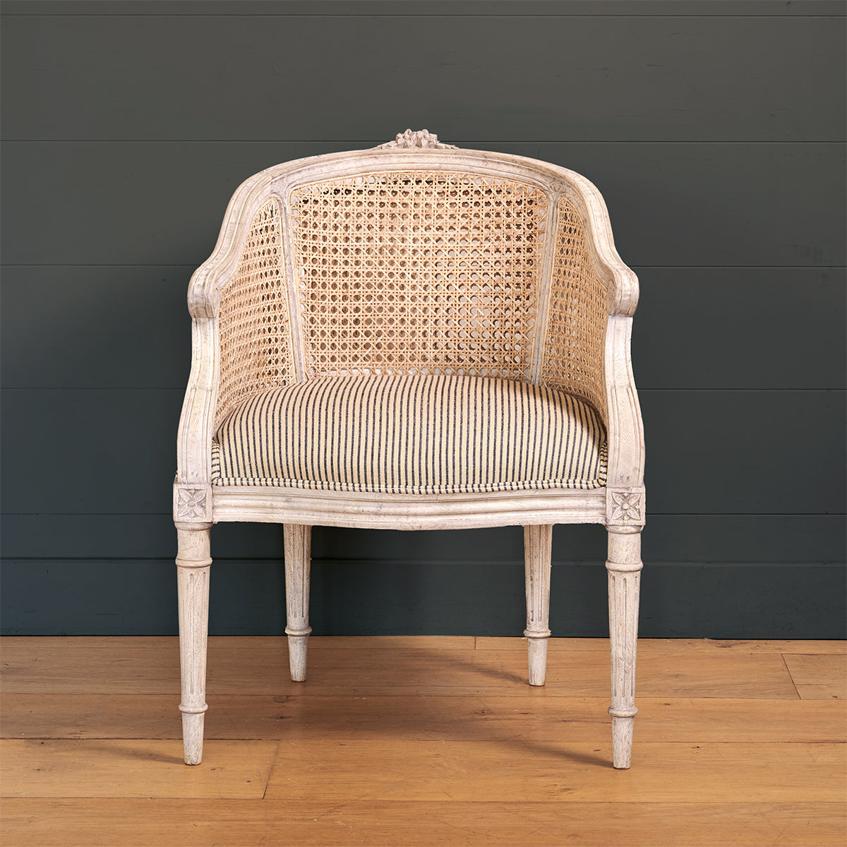 Charcoal Dimity Stripe Caned Arun Chair – Susie Watson Designs
