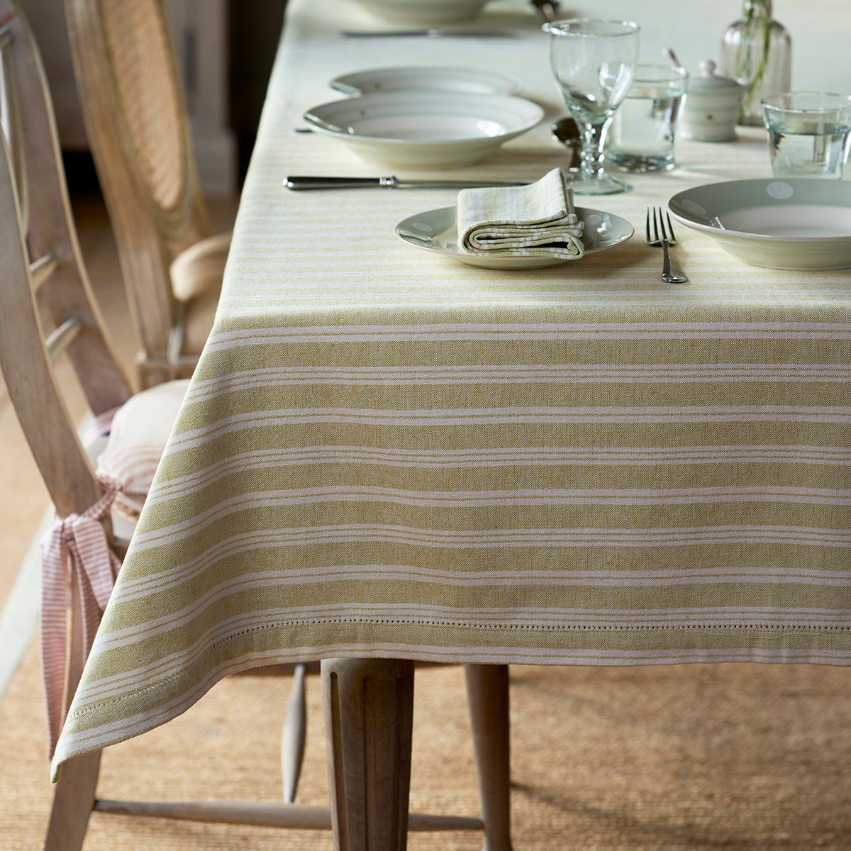 Soft Olive Cambridge Stripe Tablecloth – Susie Watson Designs