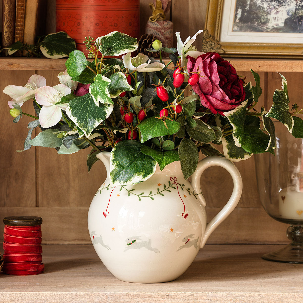 Christmas Medium Round Jug with Swags & Hares – Susie Watson Designs