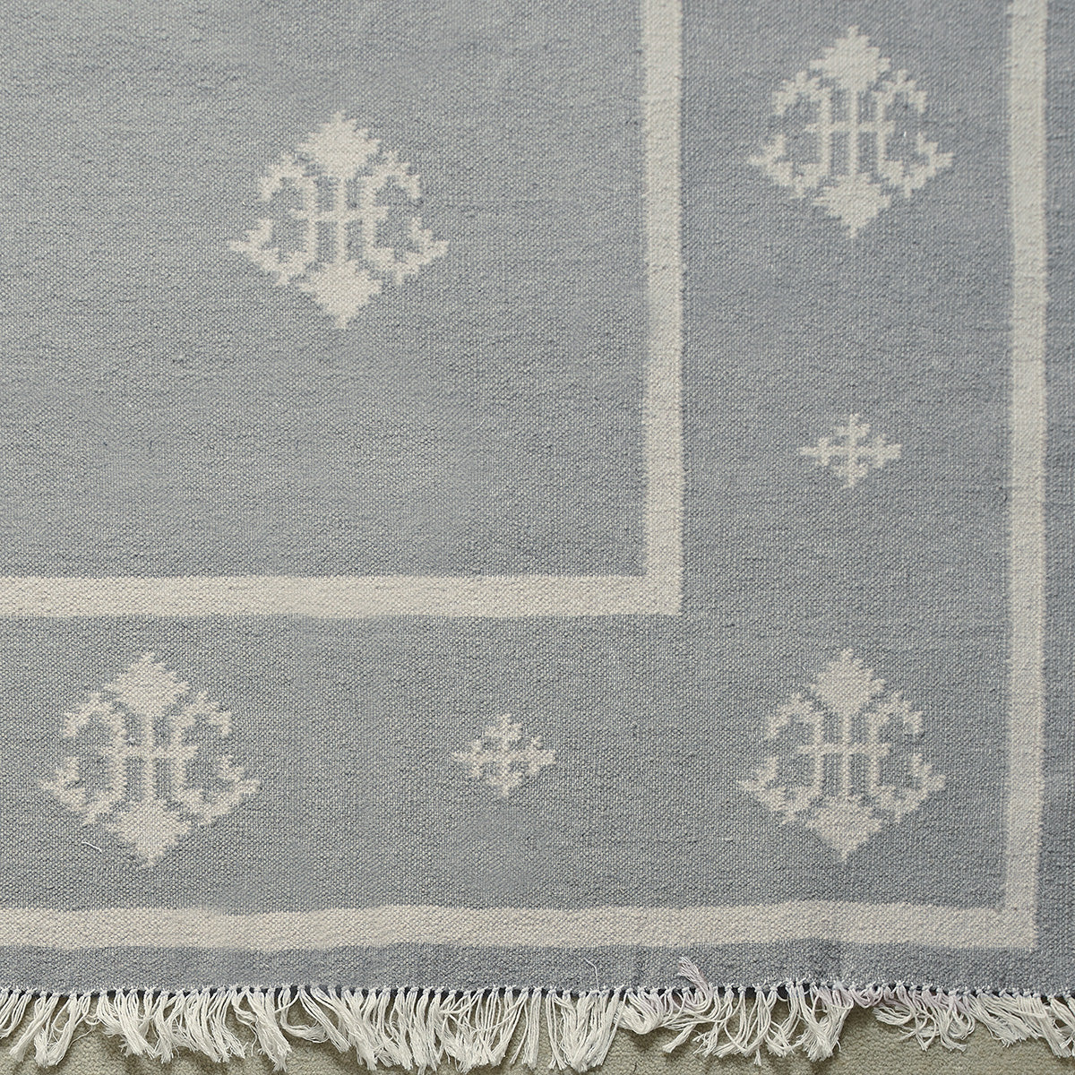 Hand-woven Fleur de Lis Kilim - Smokey Blue - Large | Susie Watson Designs