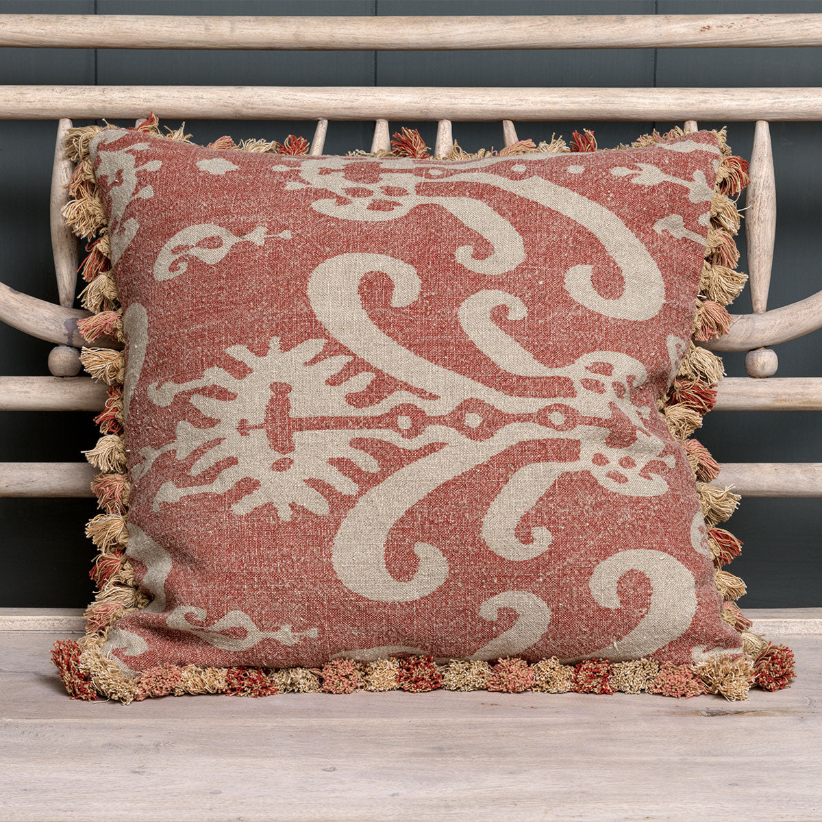 Red Earth Sacha Rustic Linen Cushion with Tassels – Susie Watson Designs
