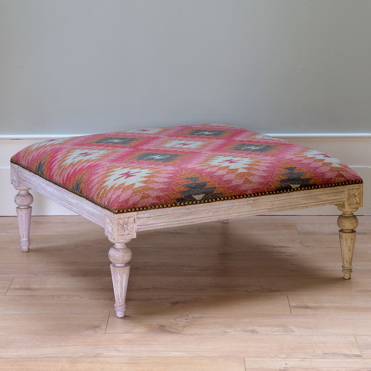 Carved Square Kilim Footstool – Susie Watson Designs