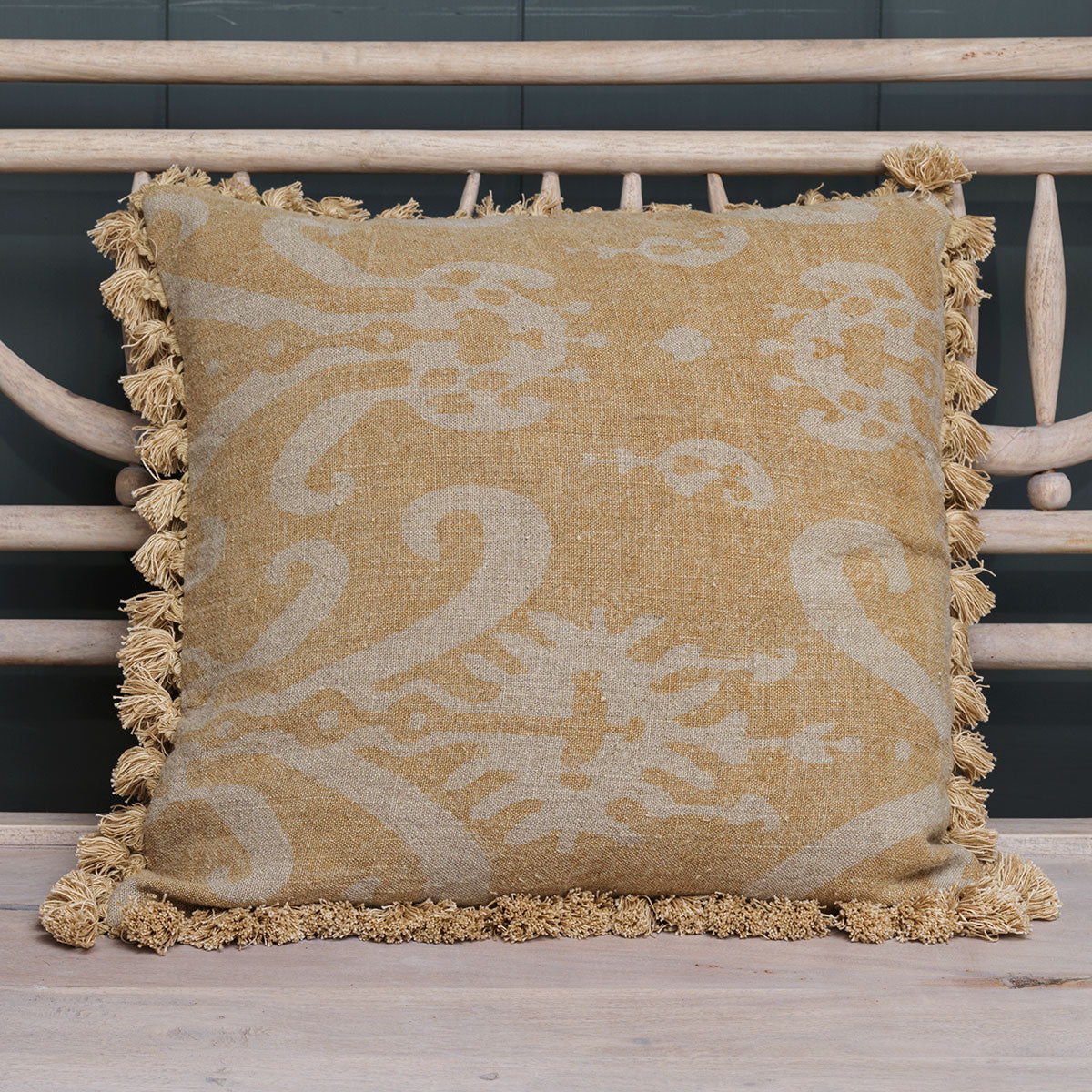 Saffron Sacha Rustic Linen Cushion with Tassels – Susie Watson Designs