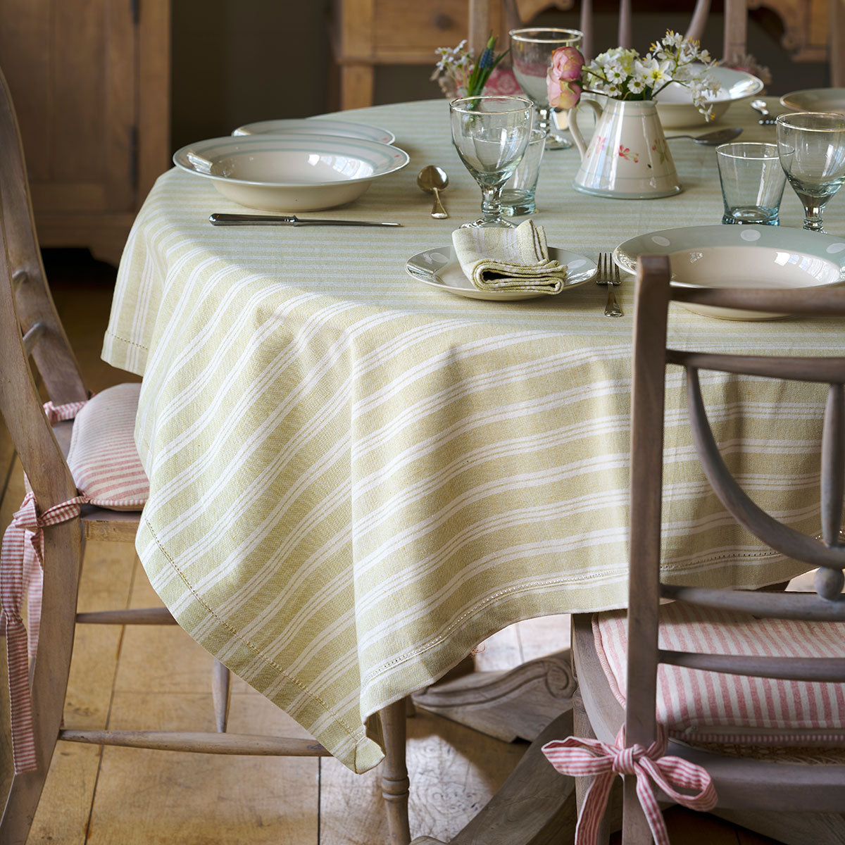 Soft Olive Cambridge Stripe Tablecloth – Susie Watson Designs