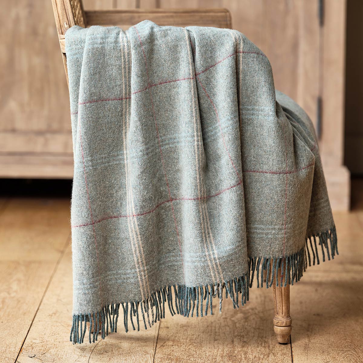 Smokey Blue Tartan Lambswool Throw | Susie Watson Designs
