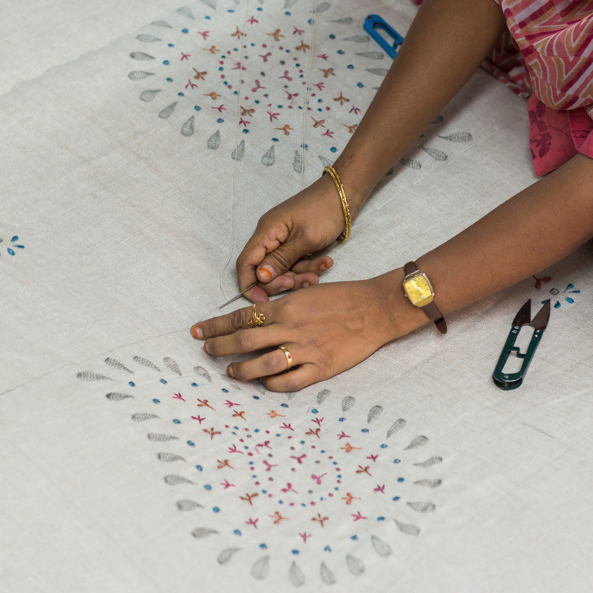 Smokey Blue Embroidered Malathi Quilt – King Size | Susie Watson Designs