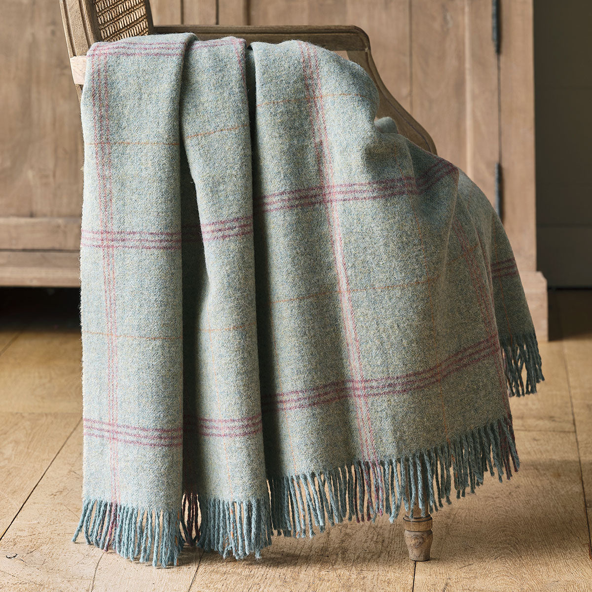 Duck Egg Pearl Tartan Shetland Wool Throw | Susie Watson Designs