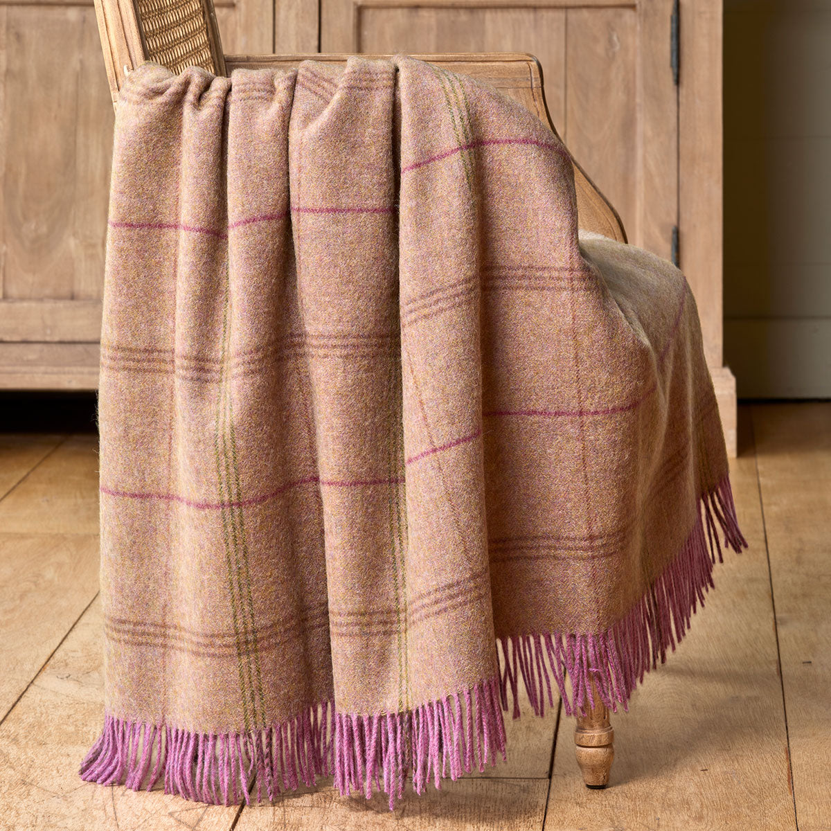 Dusky Mauve Tartan Shetland Wool Throw | Susie Watson Designs