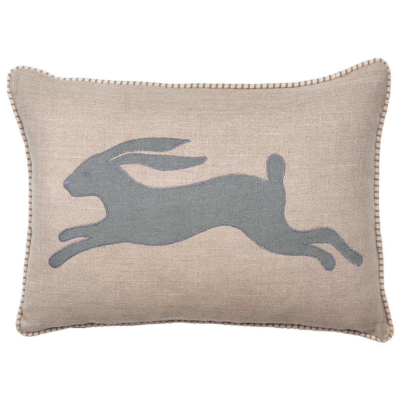 Applique Hare Linen Cushion | Susie Watson Designs