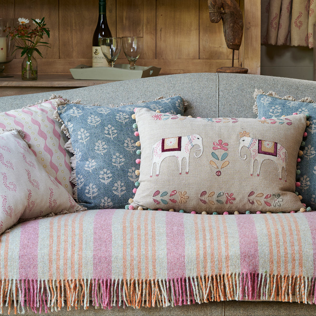 Denim Blue Megha Rustic Linen Cushion | Susie Watson Designs