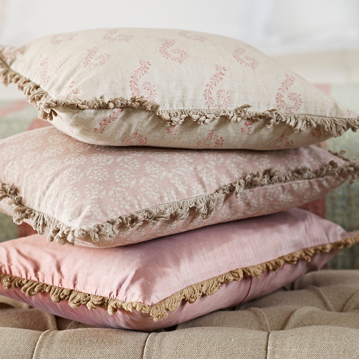 Dusky Pink Sprig Cushion | Susie Watson Designs