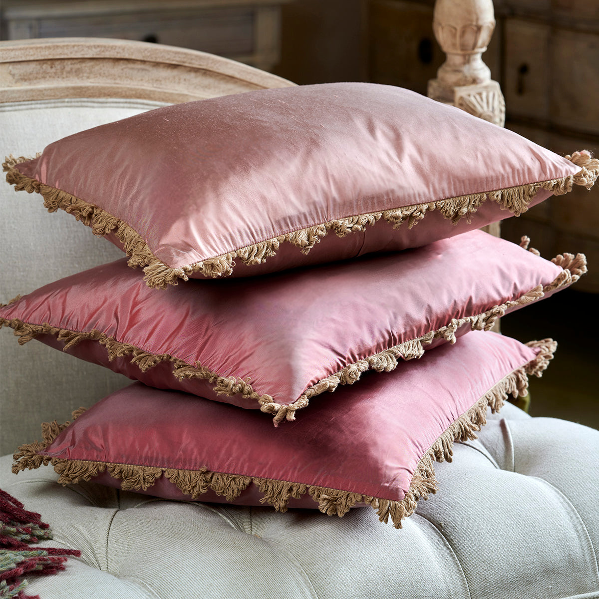 Old Rose Silk Taffeta Cushion | Susie Watson Designs