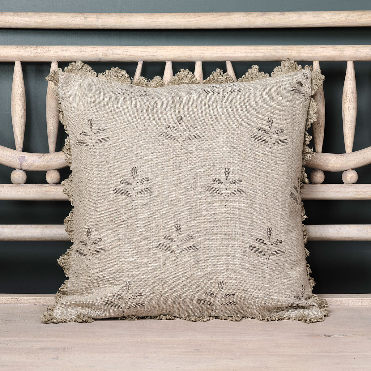 Charcoal Leaf Rustic Linen Cushion | Susie Watson Designs