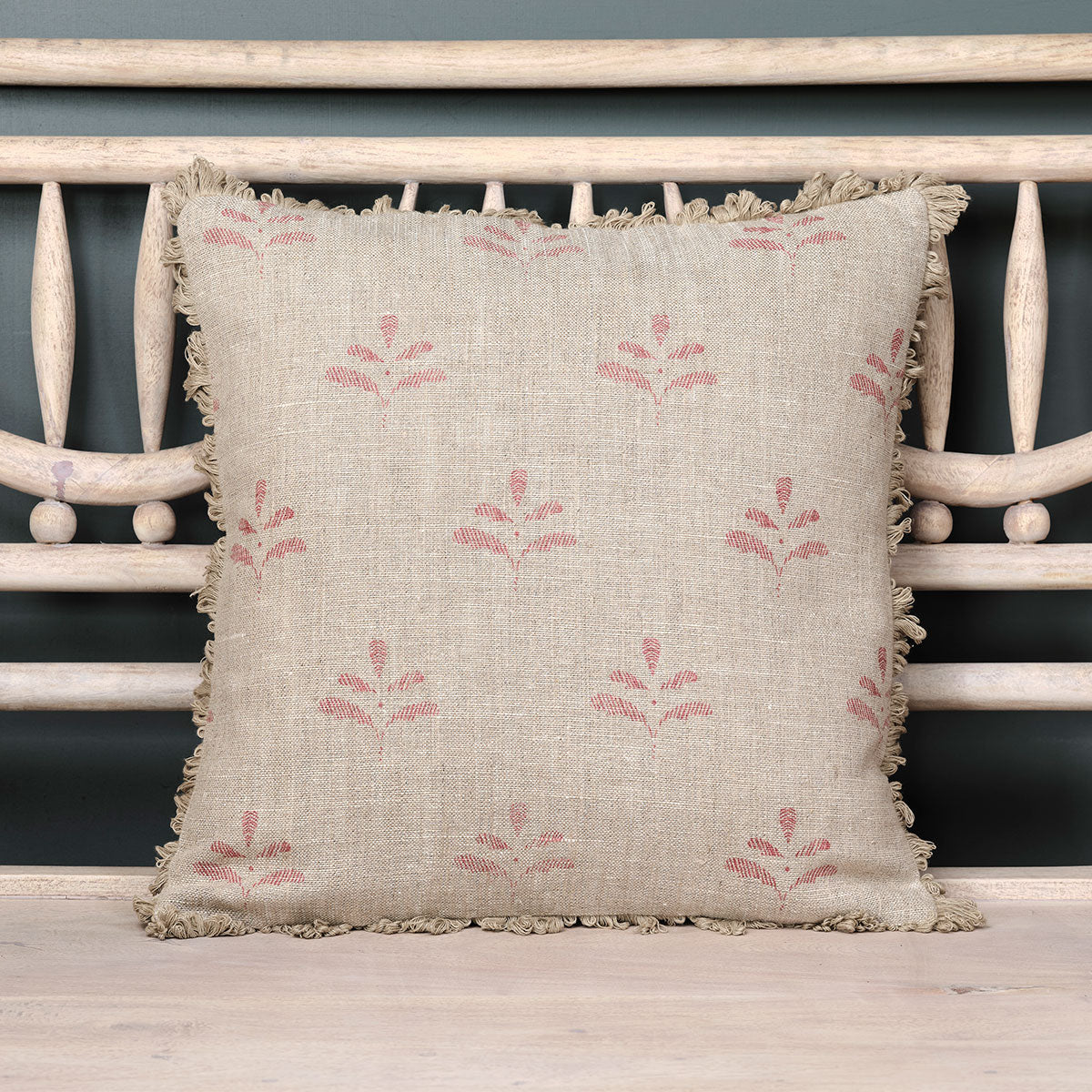 Red Leaf Rustic Linen Cushion | Susie Watson Designs
