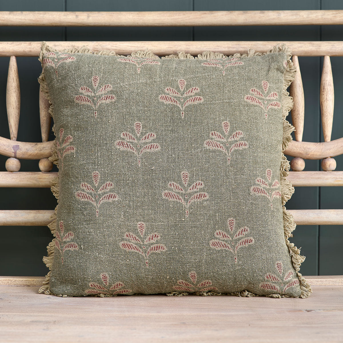 Smokey Blue Reverse Leaf Rustic Linen Cushion | Susie Watson Designs