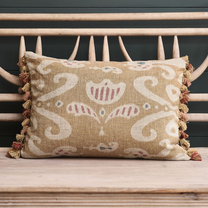 Saffron Tulipa Rustic Linen Cushion with Tassels – Susie Watson Designs