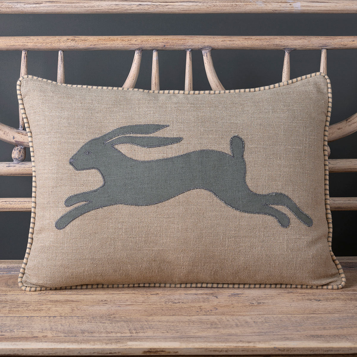 Applique Hare Linen Cushion | Susie Watson Designs