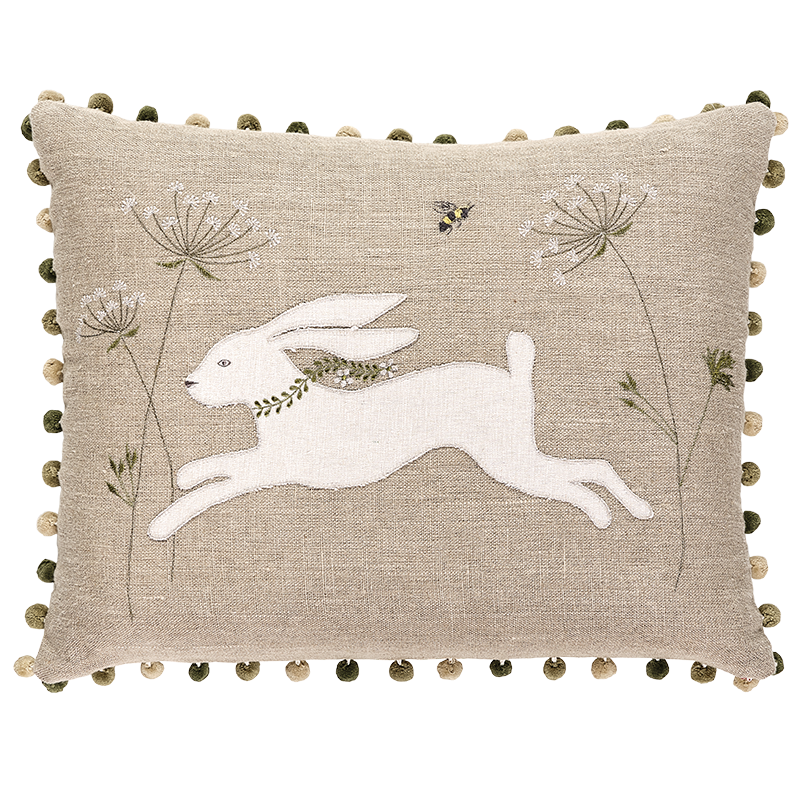 Applique White Hare Cushion | Susie Watson Designs