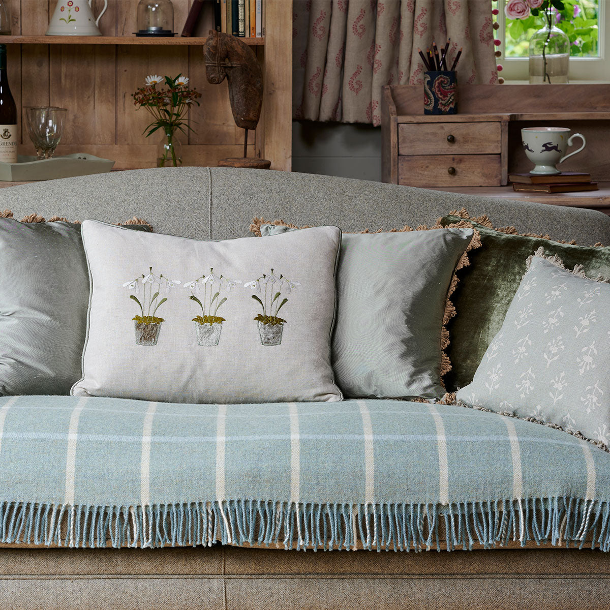 Duck Egg Ivory Check Shetland Wool Throw | Susie Watson Designs