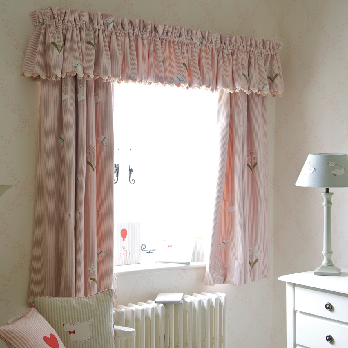 Pink Bird & Flower Embroidered Panel | Susie Watson Designs