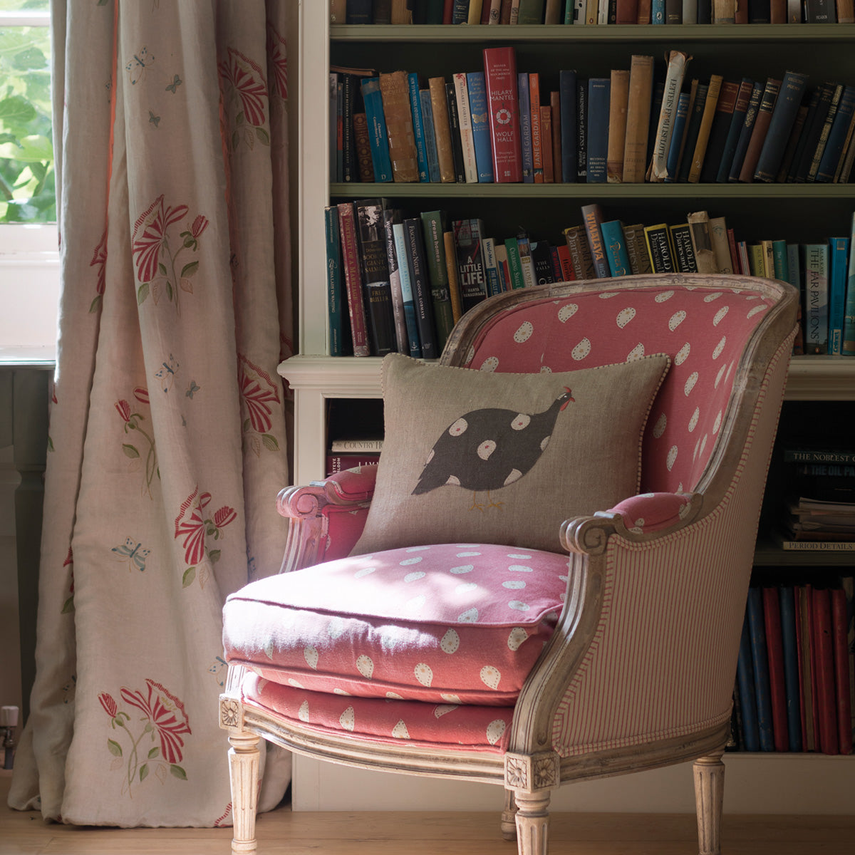 Hand-printed Red Rose Linen – 302 | Susie Watson Designs