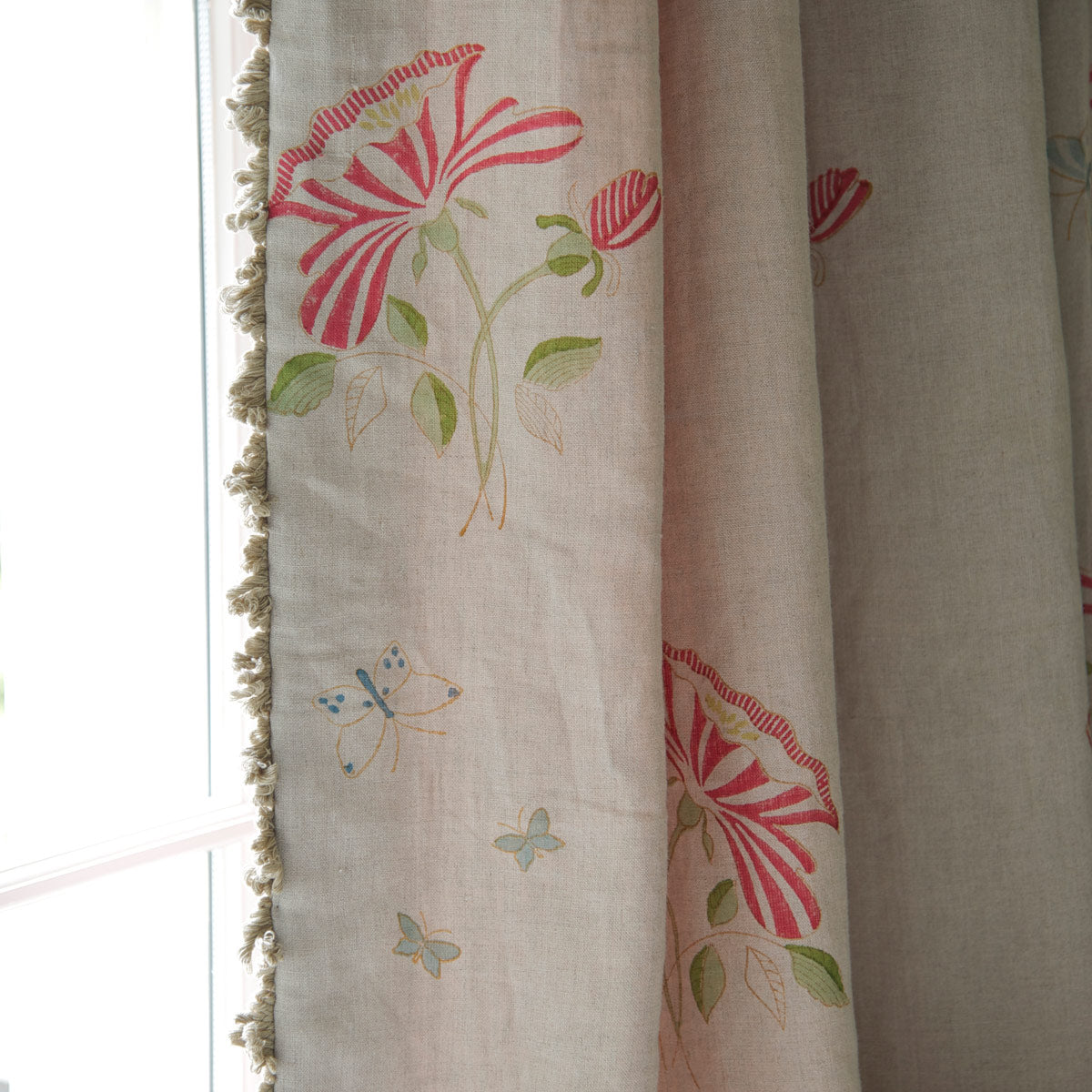 Hand-printed Red Rose Linen – 302 | Susie Watson Designs