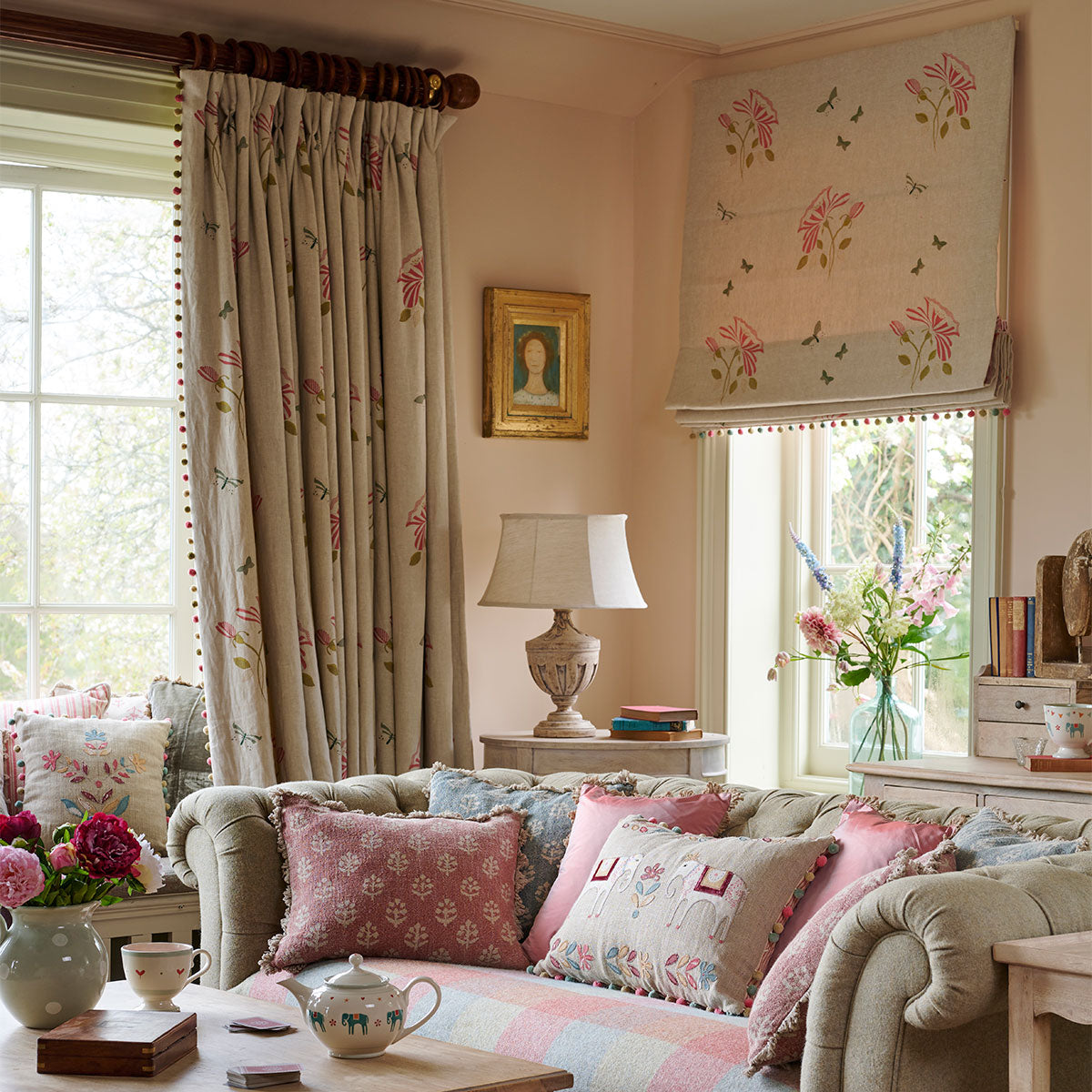 Hand-printed Pink Rose Linen Fabric – 303 | Susie Watson Designs