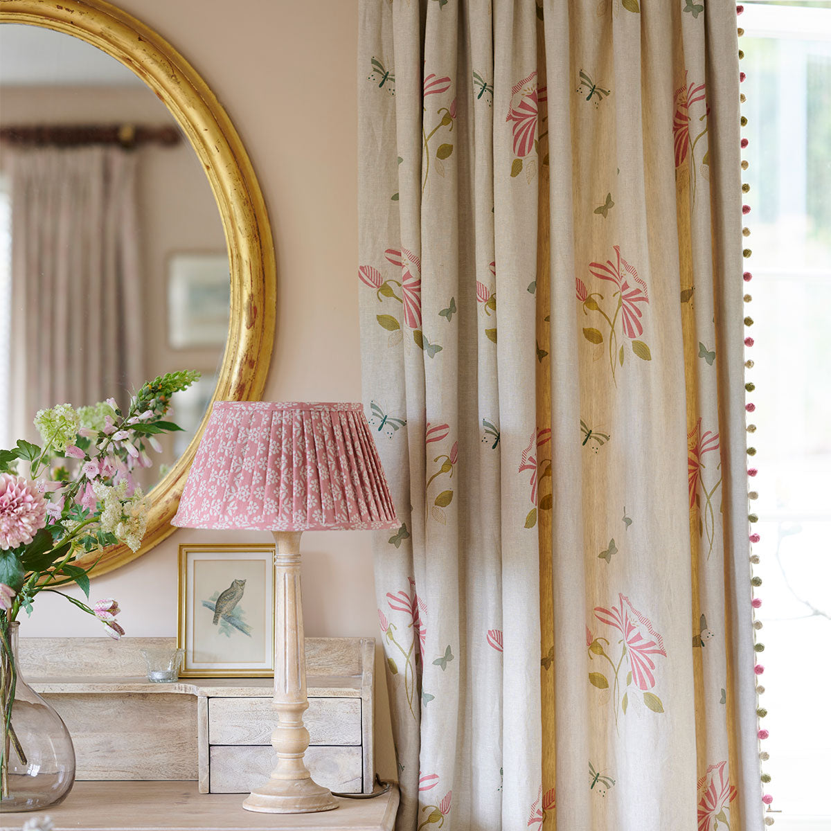 Hand-printed Pink Rose Linen Fabric – 303 | Susie Watson Designs