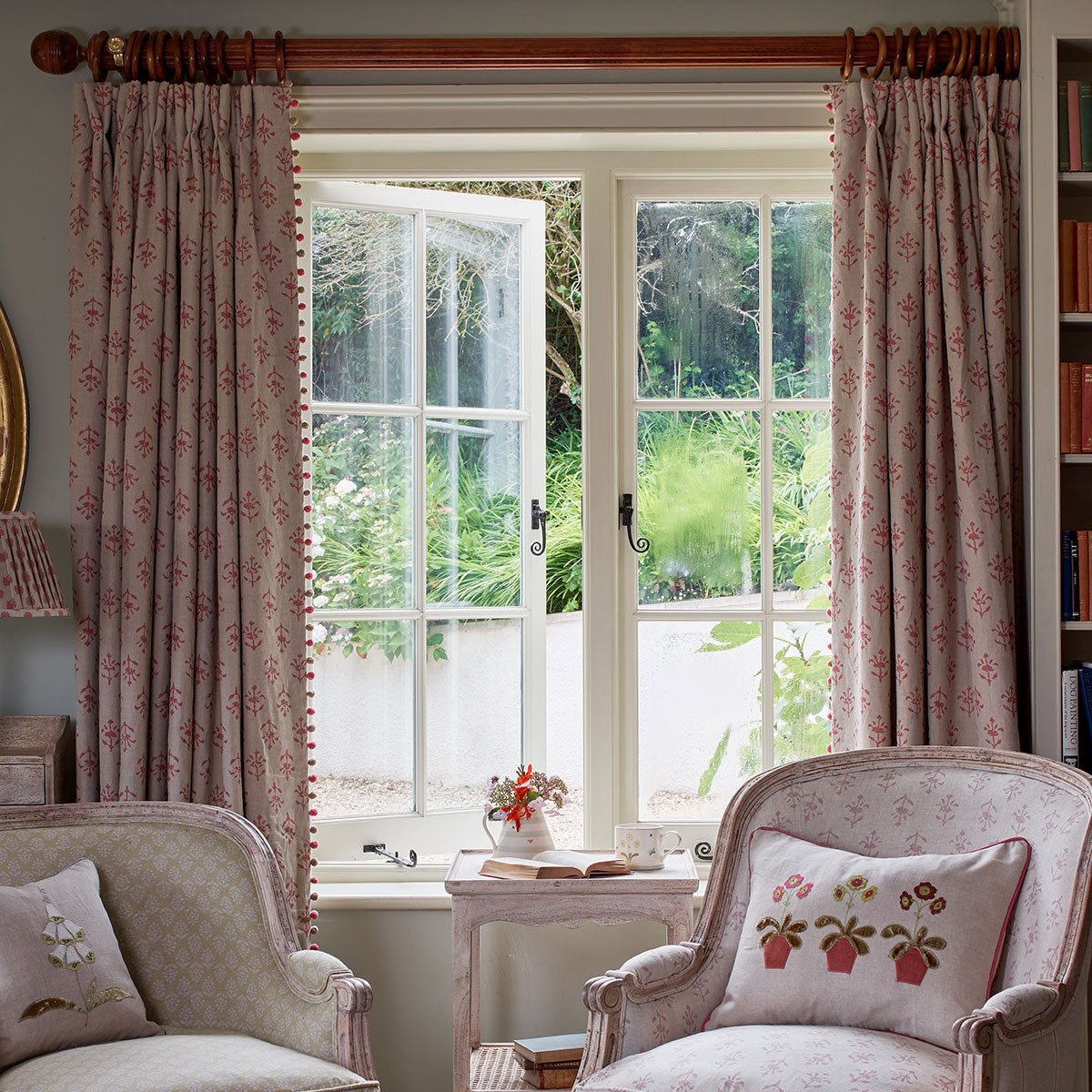 Hand-printed Indian Red Moonflower Linen – 335 | Susie Watson Designs