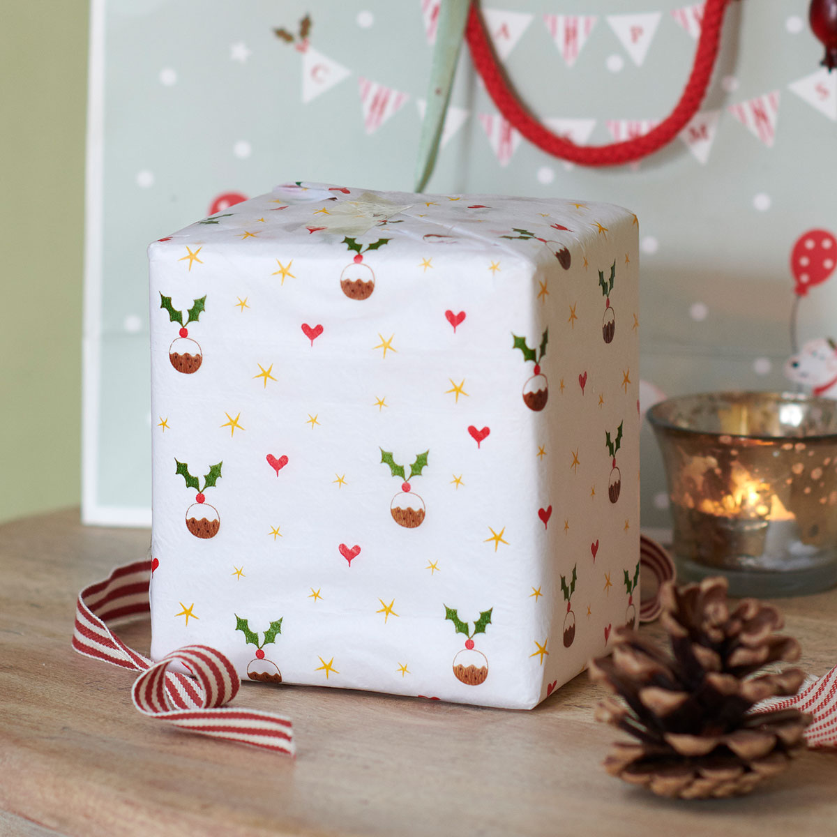 Pudding & Holly Tissue Paper (3 sheets) | Susie Watson Designs