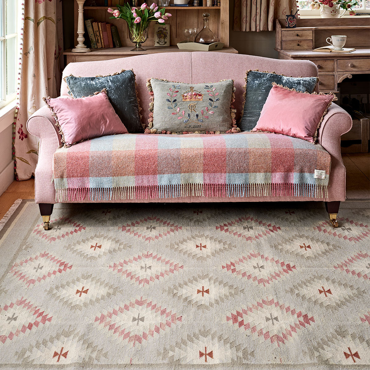 Hand-woven Wool Kilim - Smokey Blue Shimla - Large | Susie Watson Designs