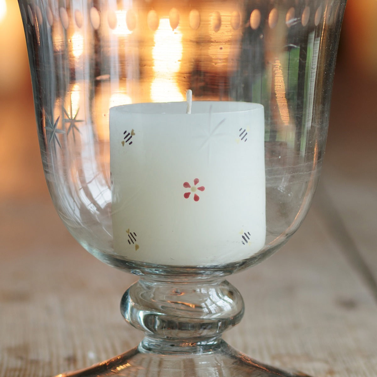 Bees & Flowers Hand-painted Scented Pillar Candle 3" | Susie Watson Designs