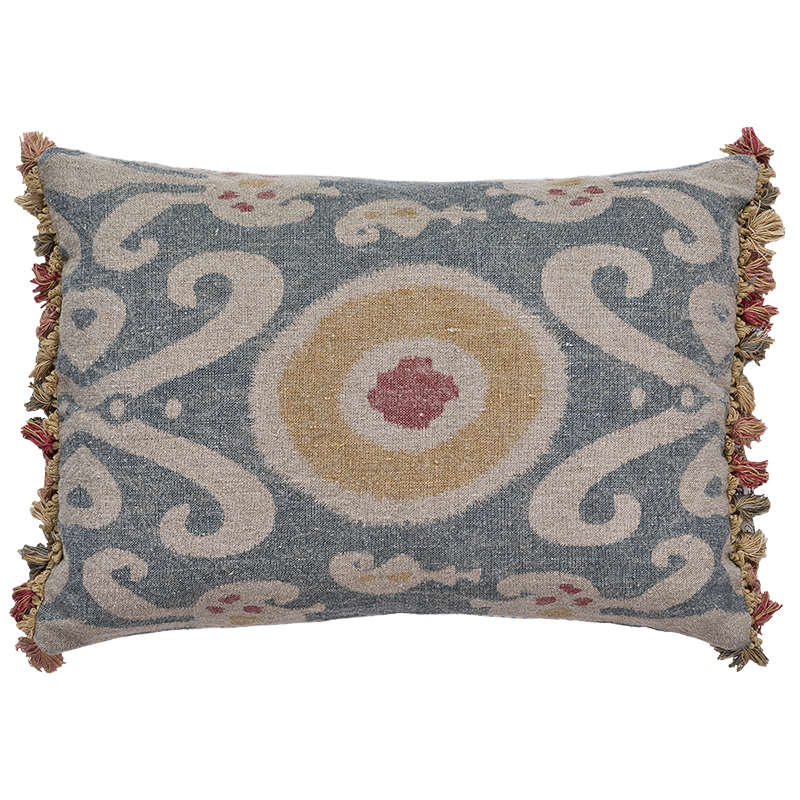 Summer Blue Bukhara Rustic Linen Cushion with tassels | Susie Watson ...