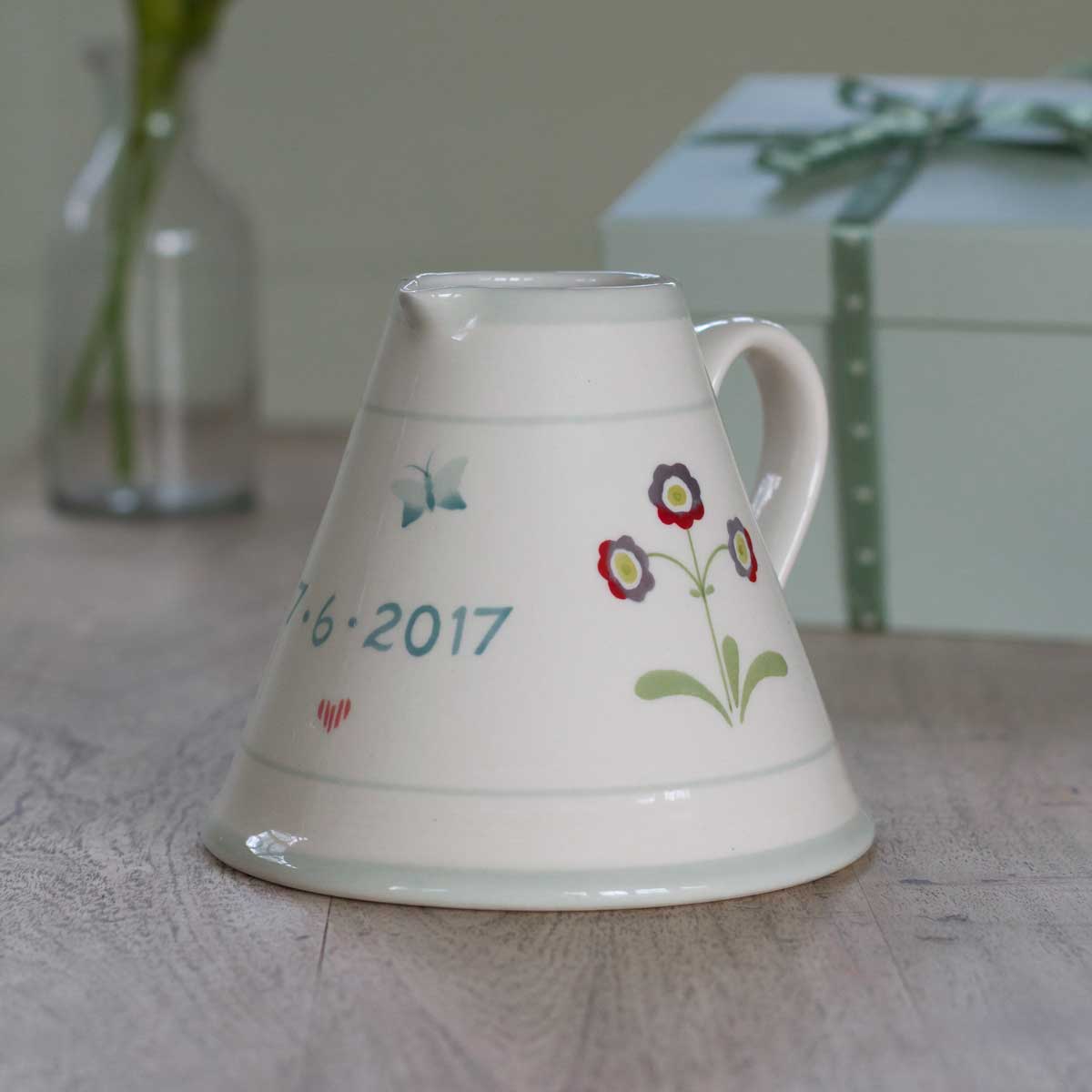 Personalised Dark Red Auricula Baby Pitcher | Susie Watson Designs