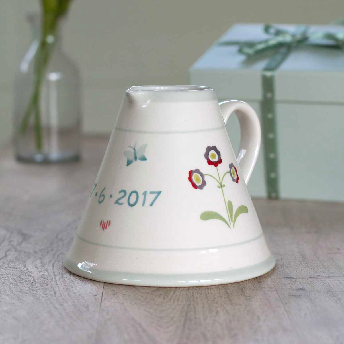 Personalised Dark Red Auricula Baby Pitcher | Susie Watson Designs